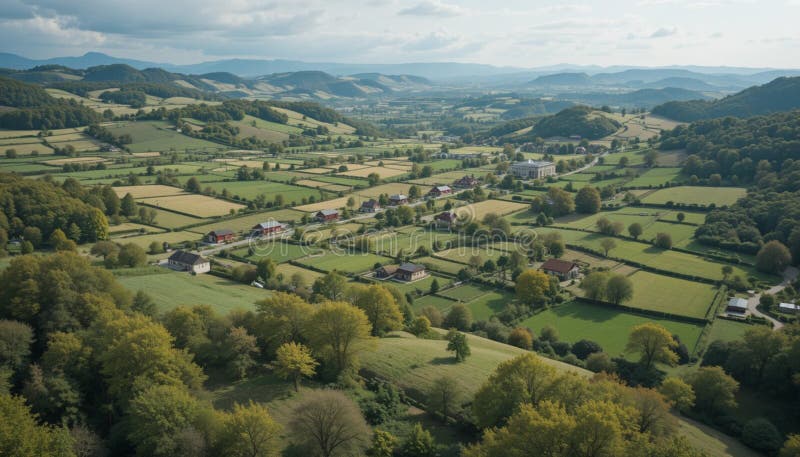 Rolling Countryside with Neatly Divided Fields Stretches Across the ...