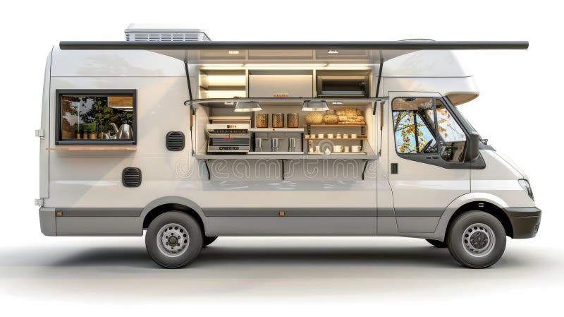 Rolling Culinary Haven: Modern Kitchen on Wheels Stock Image - Image of ...