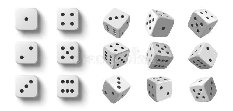 Rolling Dice. White Roll Cubes for Gamble Games, Top View Dice Sides ...