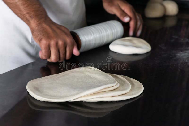 Rolling Dough for Fresh Bread Preparation Stock Image - Image of ...