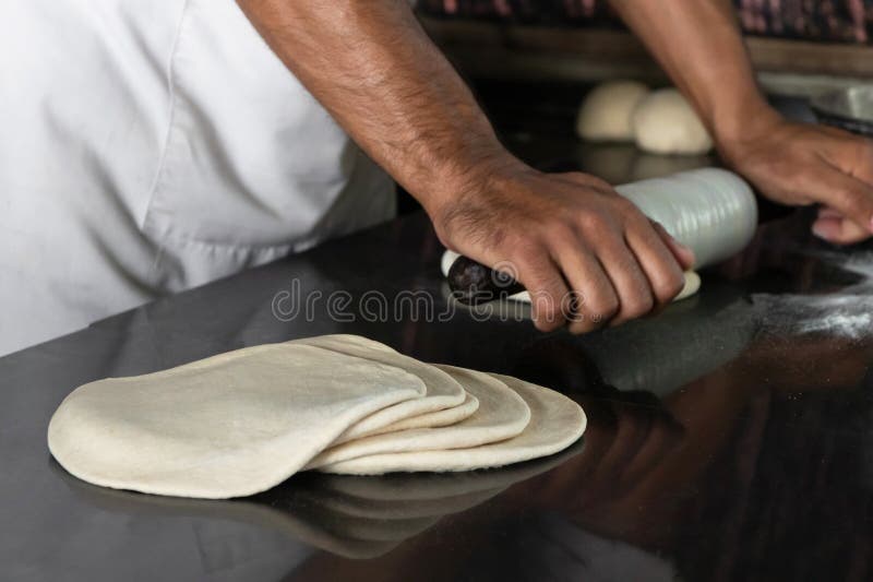 Rolling Dough for Fresh Bread Preparation Stock Image - Image of ...