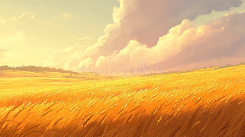 A Rolling Field of Golden Wheat Swaying Gently Under a Vast, Open Sky ...