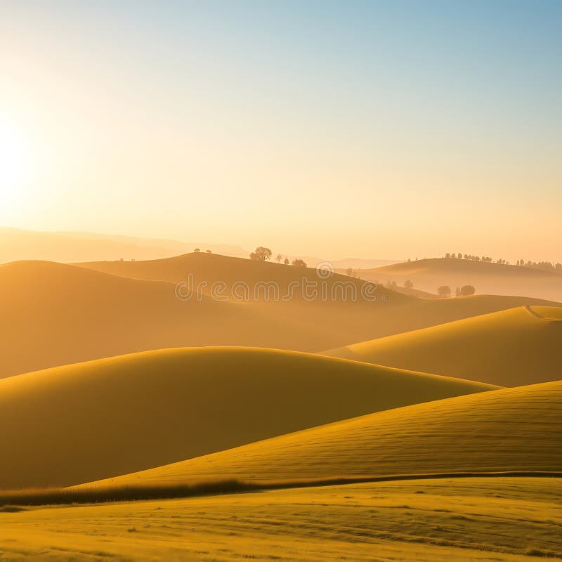 Rolling Fields in Golden Morning Light Stock Illustration ...