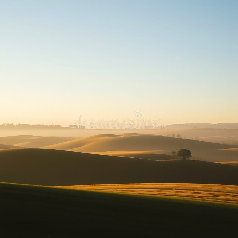 Rolling Fields in Golden Morning Light Stock Illustration ...