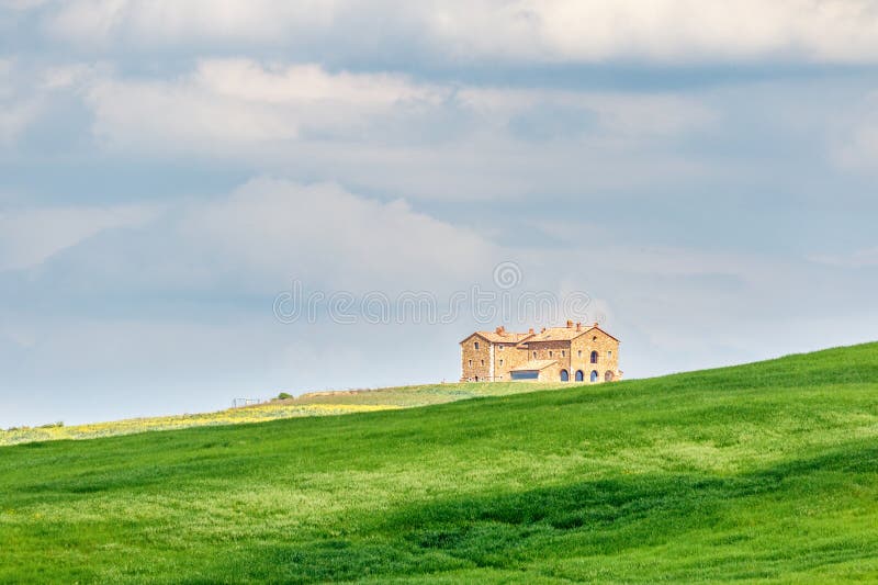 Rolling Fields with a House on the Hill Stock Image - Image of view ...
