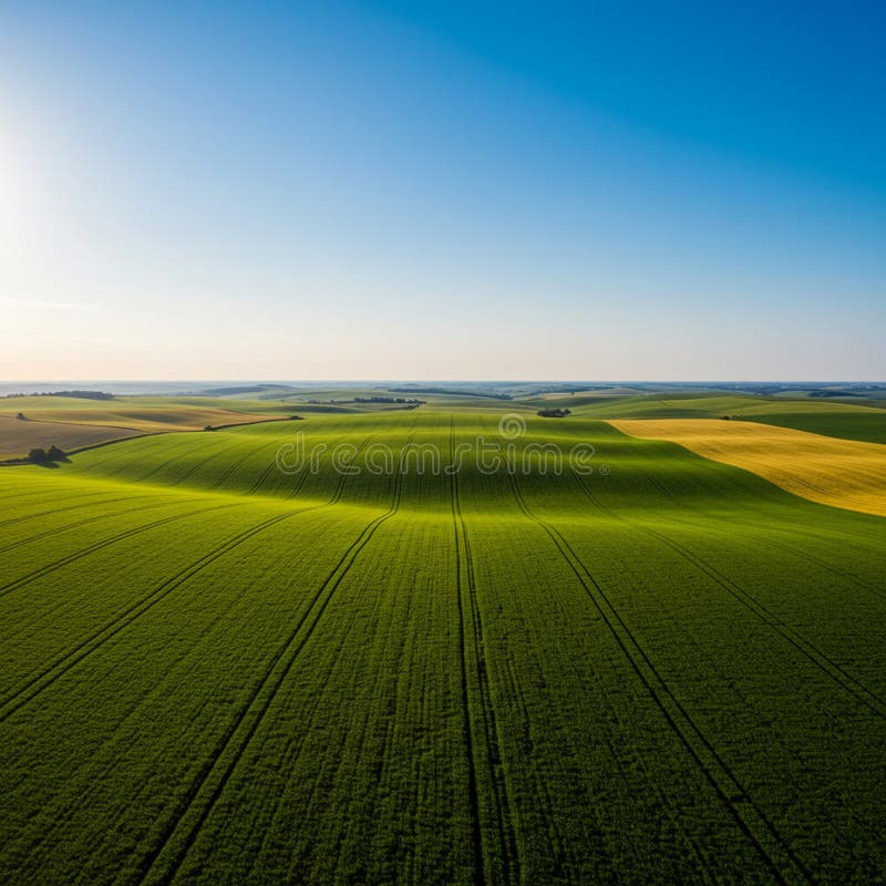 Rolling Fields Stretch Across the Landscape Under a Clear Blue Sky. the ...