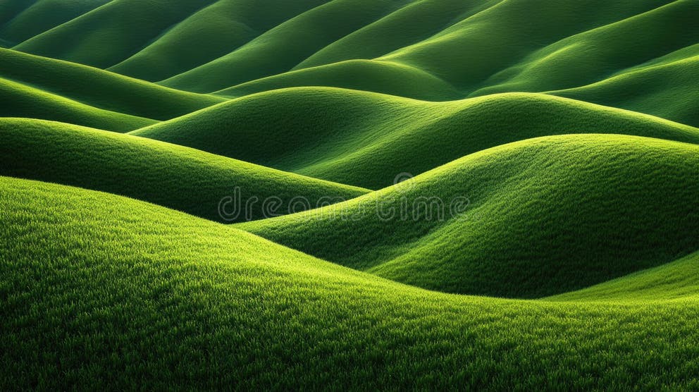 Rolling Green Hills with Lush Grass Under Gentle Sunlight Stock Image ...