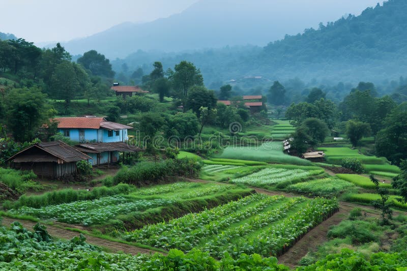 Diverse Crops Flourish in a Tranquil Hillside Landscape Nestled among ...