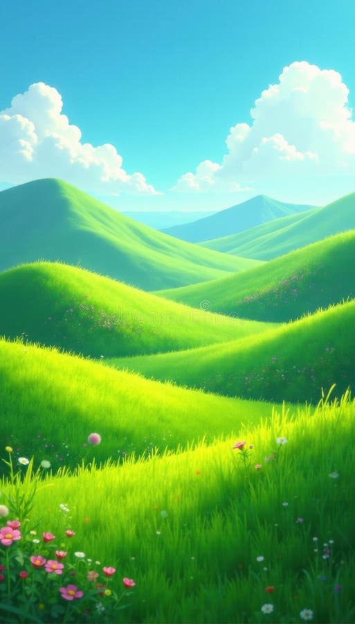Rolling Hills of Cartoon Grass, Wide Scenic View , Grass, Rolling Stock ...