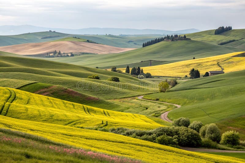 Rolling Hills in Spring stock illustration. Illustration of palouse ...