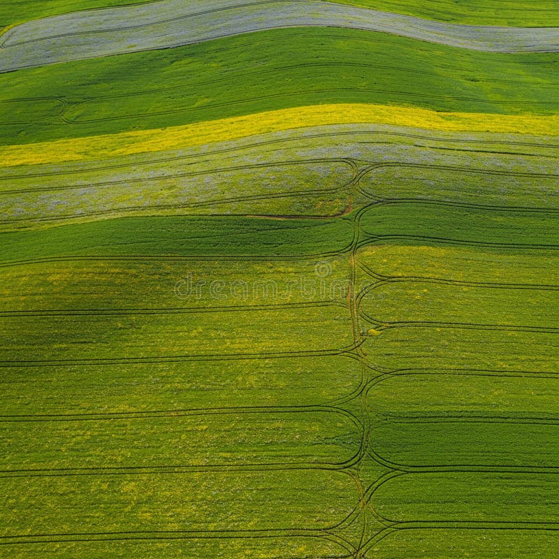 Rolling Hills Covered with Green and Yellow Fields Create Abstract ...
