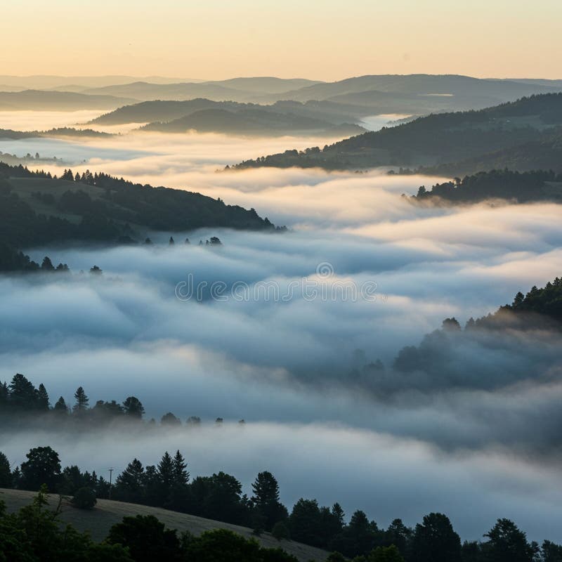 Rolling Hills Enveloped in a Thick Layer of Fog, Creating a Mystical ...