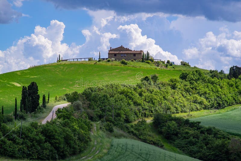The Rolling Hills and Green Fields at Sunrise in Tuscany. Italy Stock ...