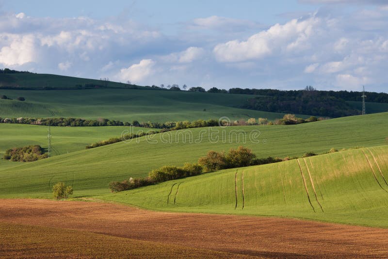 Rolling Hills and Green Grass Spring Fields Stock Photo - Image of ...