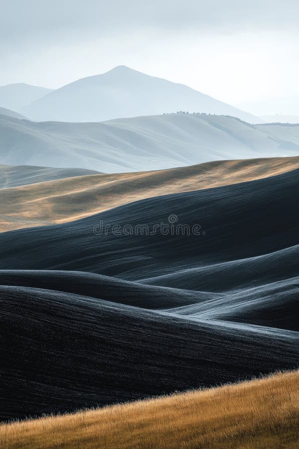Rolling Hills with Layered Textures and Muted Colors at Dawn Stock ...