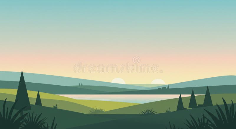 Rolling Hills with a Minimalist, Stylized Landscape. Various Shades of ...