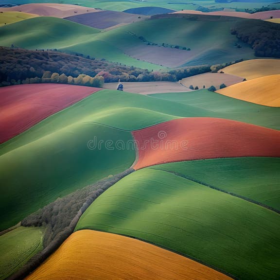 Rolling Hills with Patchwork of Autumn Fields Aerial Panoramic View ...