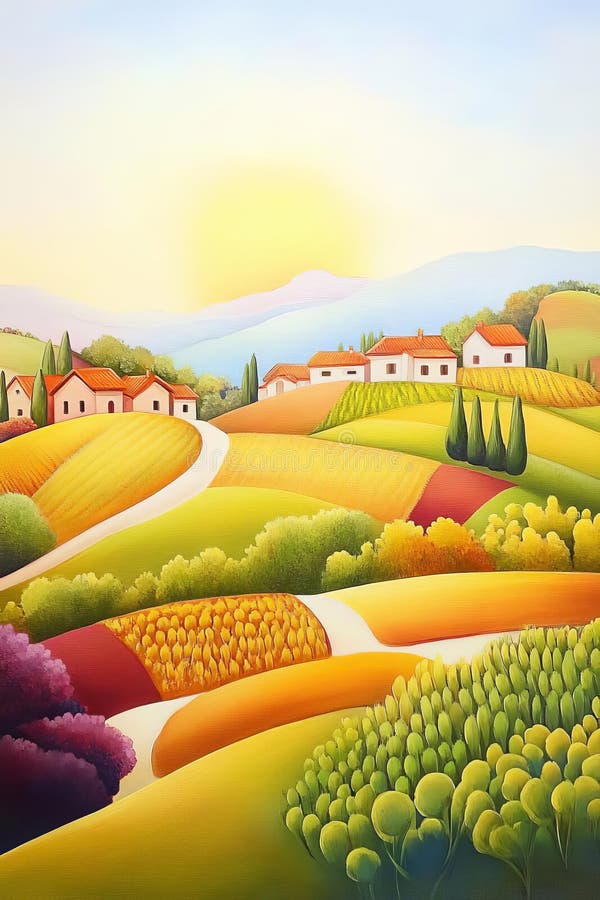 Rolling Hills, Patchwork Fields, Countryside Charm, Vibrant Landscape ...