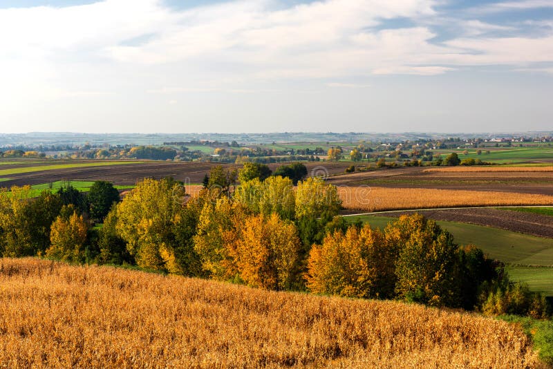 Rolling Hills in Polish Coutryside with Farm Fields at Fall Season ...