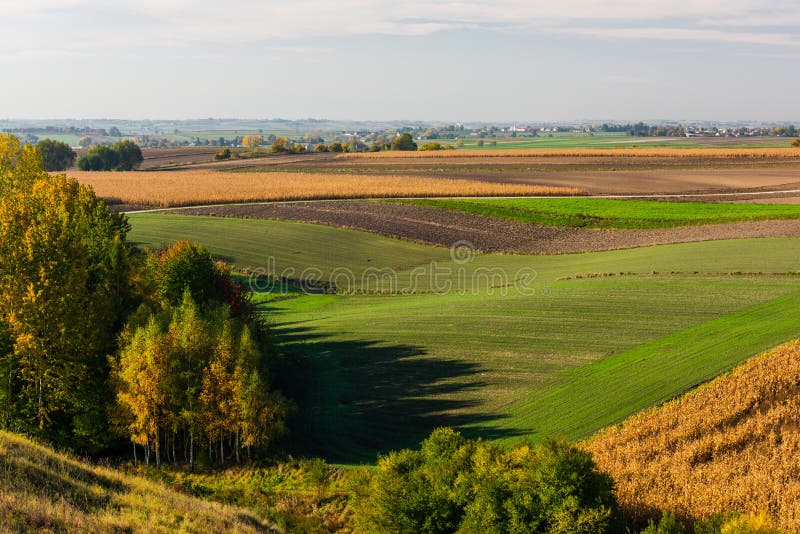 Rolling Hills in Polish Coutryside with Farm Fields at Fall Season ...