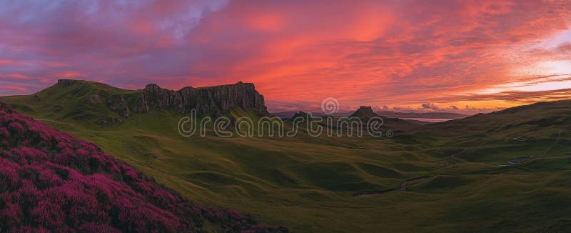Rolling Hills and Purple Heather Under a Sunset Sky Stock Image - Image ...