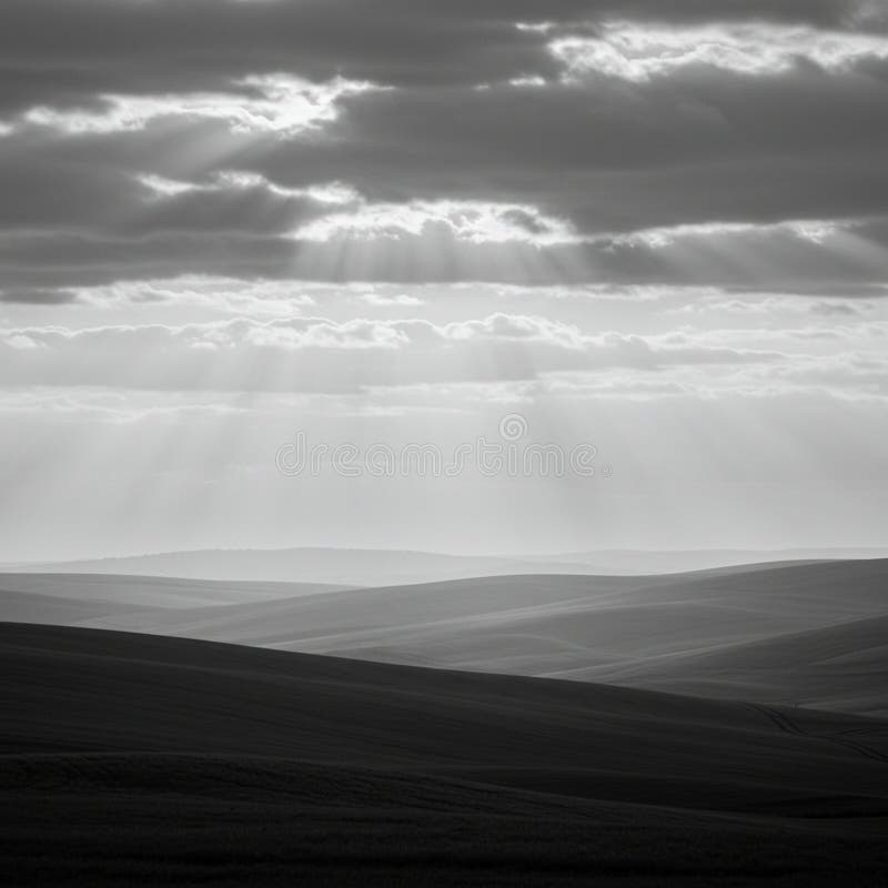 Rolling Hills Stretch Across the Landscape in a Grayscale Scene ...
