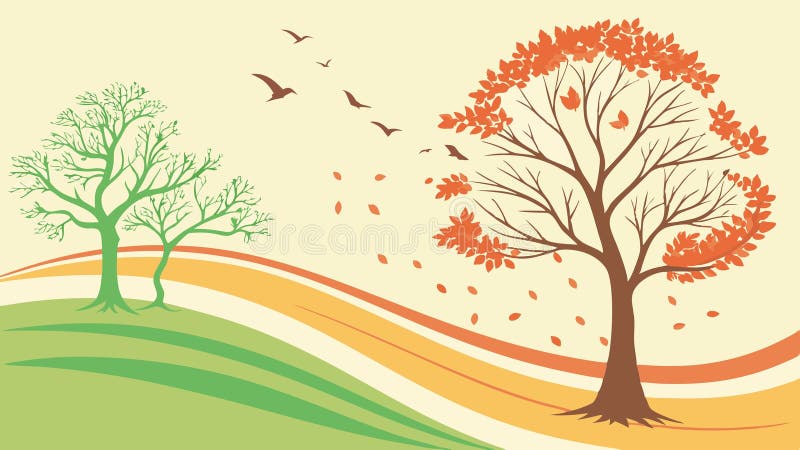 Rolling Hills with Trees Autumn, Scenic Fall Landscape, Vector Design ...