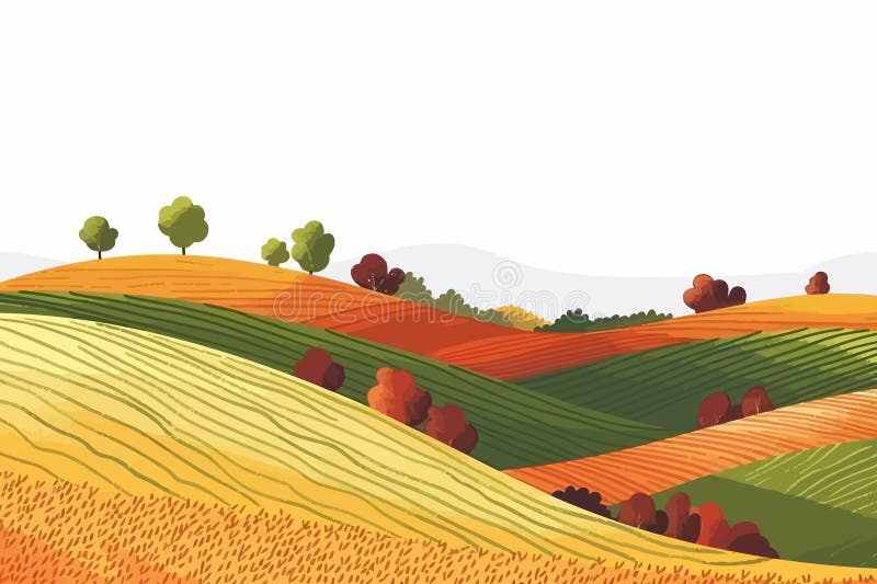 Rolling Hills of Wheat Fields in Autumn Isolated Stock Vector ...