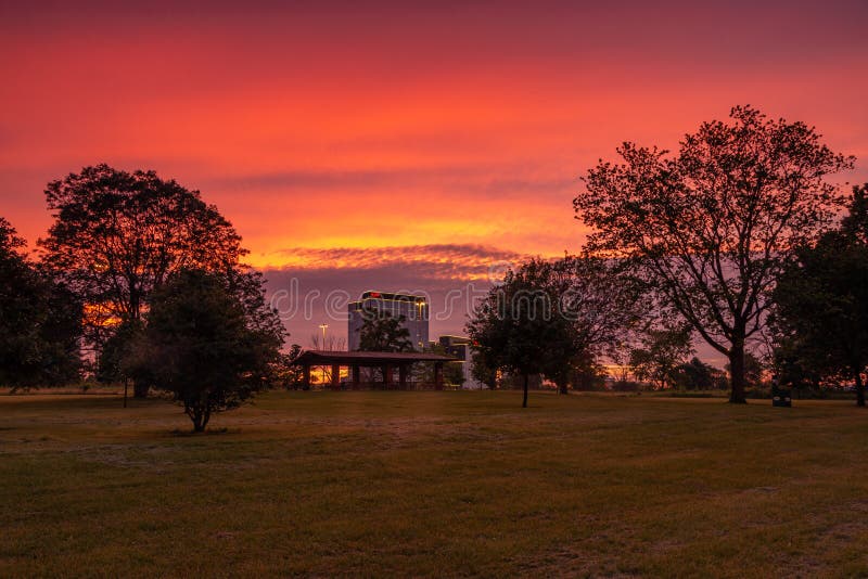 Red Sunset in the Park Rolling Meadows Editorial Stock Image - Image of ...