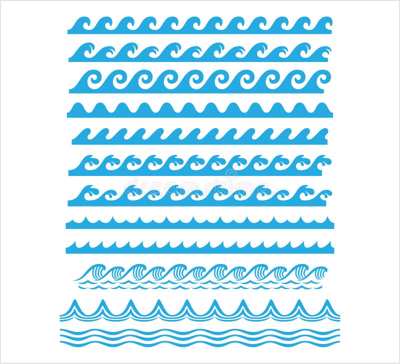 Rolling Ocean Sea Wave Stream Line Seamless Pattern Vector Graphic ...