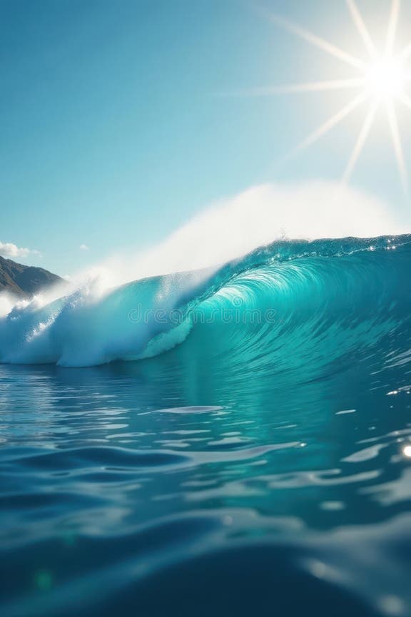 Rolling Ocean Wave, Sunlit Surface, Deep Blue Hues , Dynamic, Pattern Stock Illustration ...