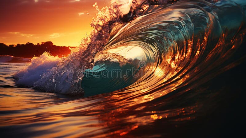 Rolling Ocean Waves at Sunset. Clean and Clear Water Splashes with Foam ...