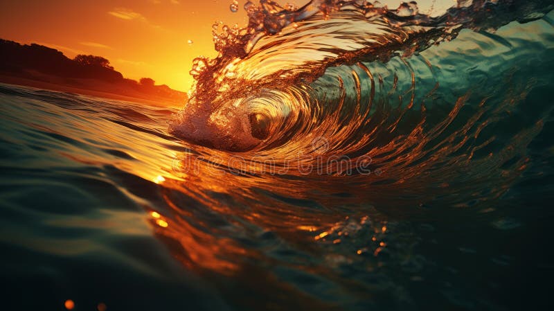 Rolling Ocean Waves at Sunset. Clean and Clear Water Splashes with Foam ...