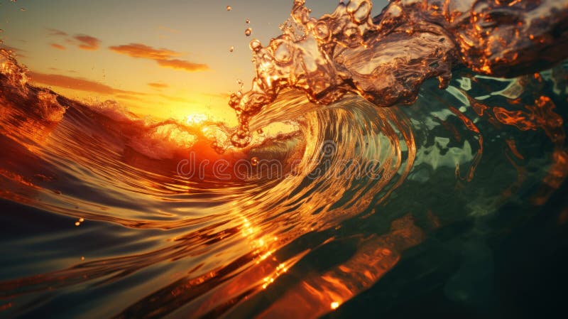 Rolling Ocean Waves at Sunset. Clean and Clear Water Splashes with Foam ...