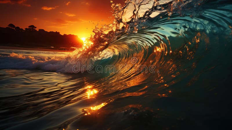 Rolling Ocean Waves at Sunset. Clean and Clear Water Splashes with Foam ...