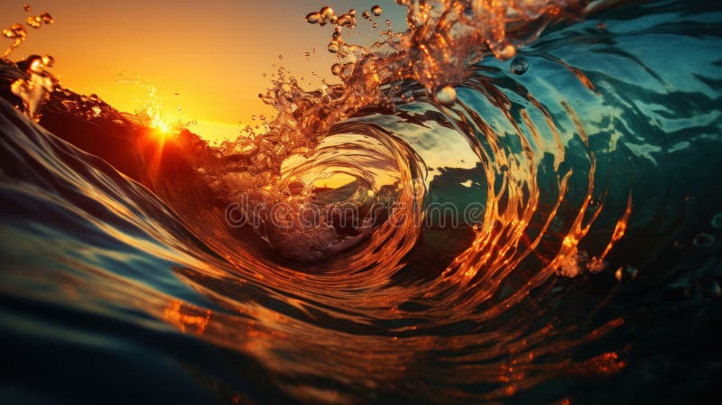 Rolling Ocean Waves at Sunset. Clean and Clear Water Splashes with Foam ...