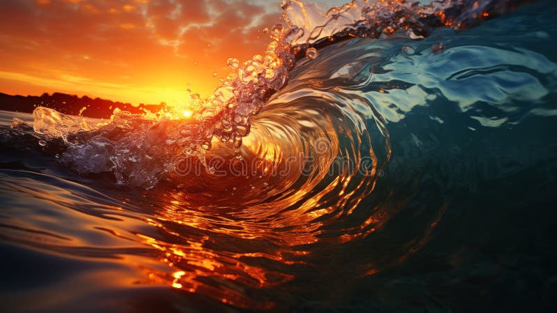 Rolling Ocean Waves at Sunset. Clean and Clear Water Splashes with Foam ...