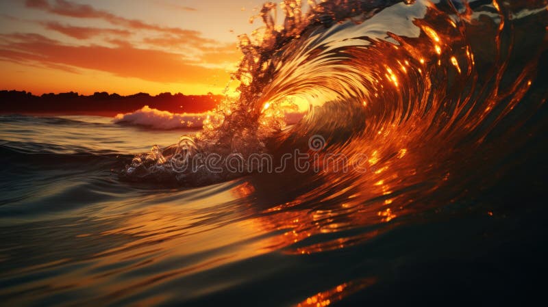 Rolling Ocean Waves at Sunset. Clean and Clear Water Splashes with Foam ...