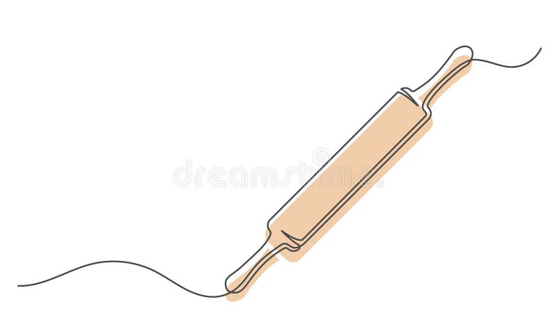 Rolling Pin Continuous One Line Isolated on White Background Stock ...