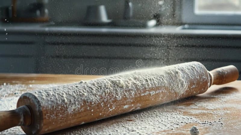 Rolling Pin Covered in Flour Creates a Cozy Kitchen Atmosphere. Baking ...