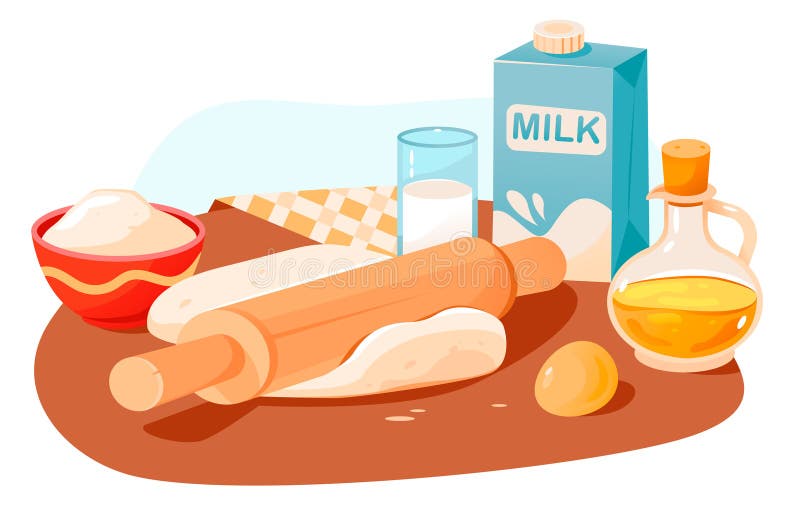 Rolling Pin with Dough. Baking Ingredients. Products and Kitchen Tools ...