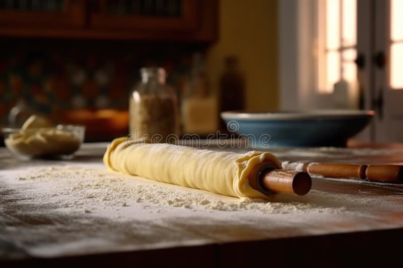 Rolling Pin Flattening Pasta Dough on Table Stock Illustration ...