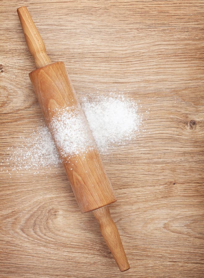 Rolling Pin with Flour on Wooden Table Stock Image - Image of rolling ...