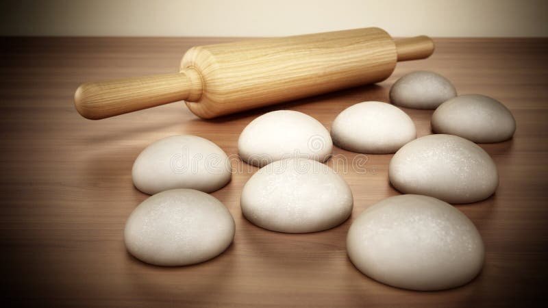 Rolling Pin and Fresh Raw Doughs Standing on the Kitchen Counter. 3D ...