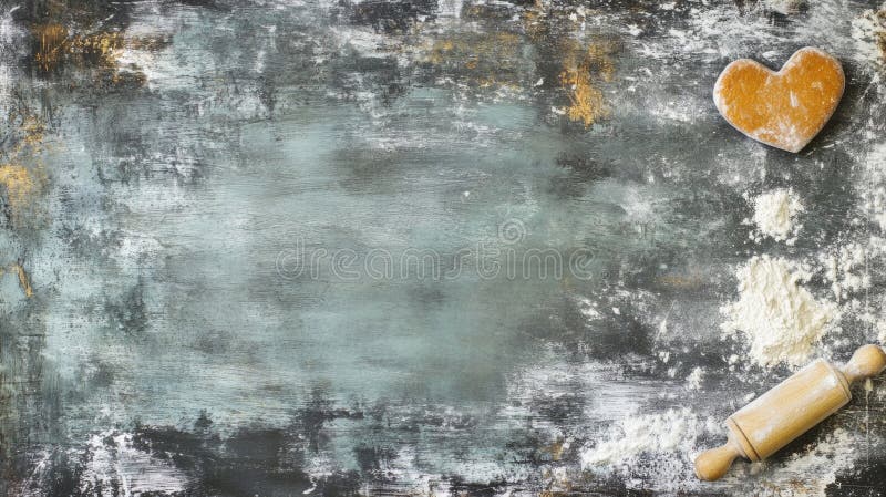 Rolling Pin, Heart-shaped Cookie Cutter, and Flour Scattered on a ...