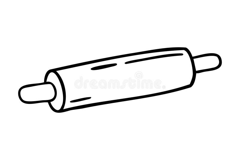 Rolling Pin Line Art Outline, Monochrome Hand Drawn. Stock Illustration ...