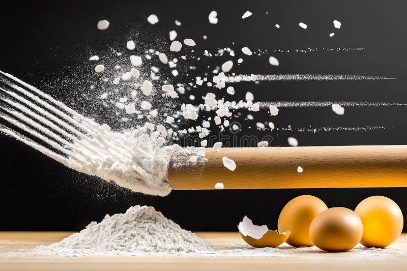 Rolling Pin Strikes Flour Pile with Dramatic Impact, Flour Explodes in ...