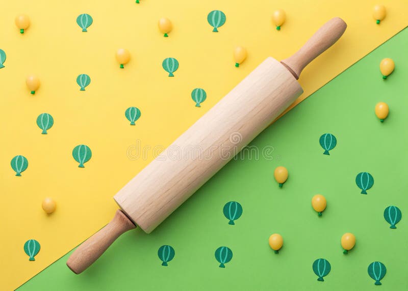 Rolling Pin with Tiny Pi Balloons on a Cheerful Background Stock ...