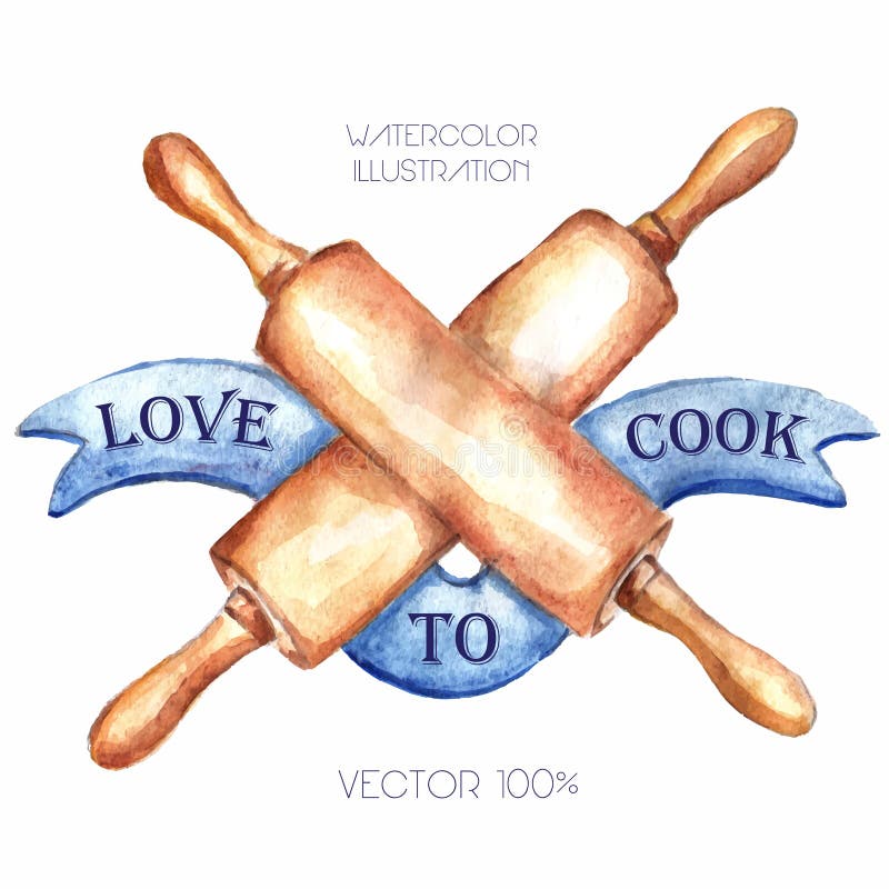 Rolling Pin Watercolor Illustration. Stock Vector - Illustration of ...