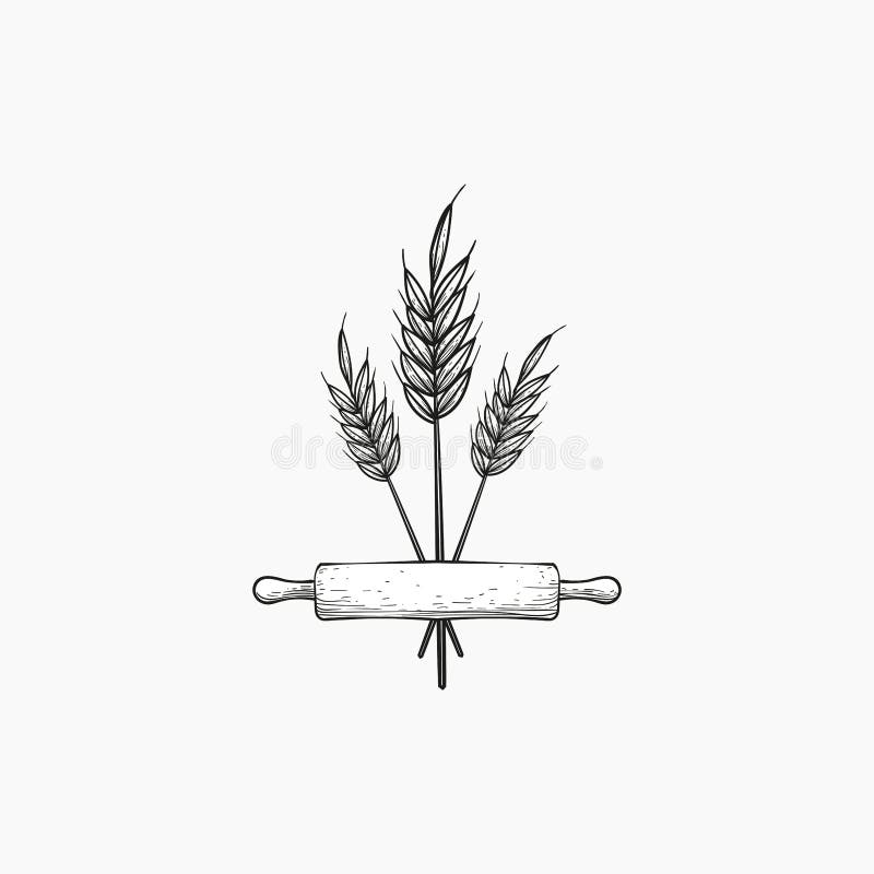 Rolling Pin and Wheat Hand Drawn Vector Design Template Stock ...